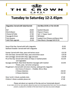 Our Menu - The Crown Inn