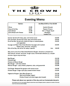 Our Menu - The Crown Inn
